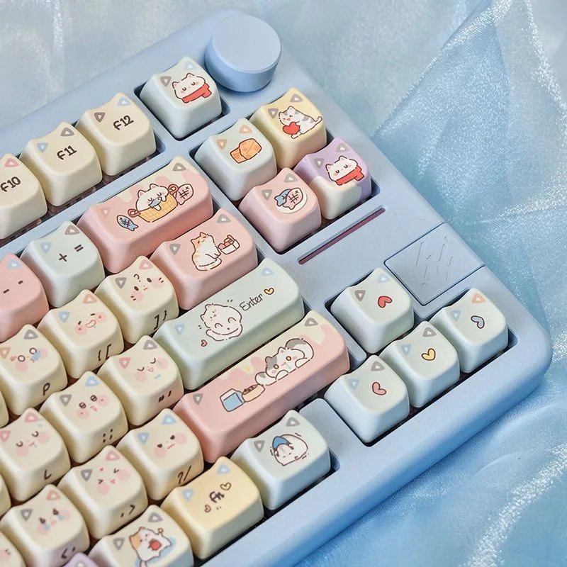 Kawaii Cat Party Pastel Mao Profile Keycaps (125 Keys) - KawaiiKeys