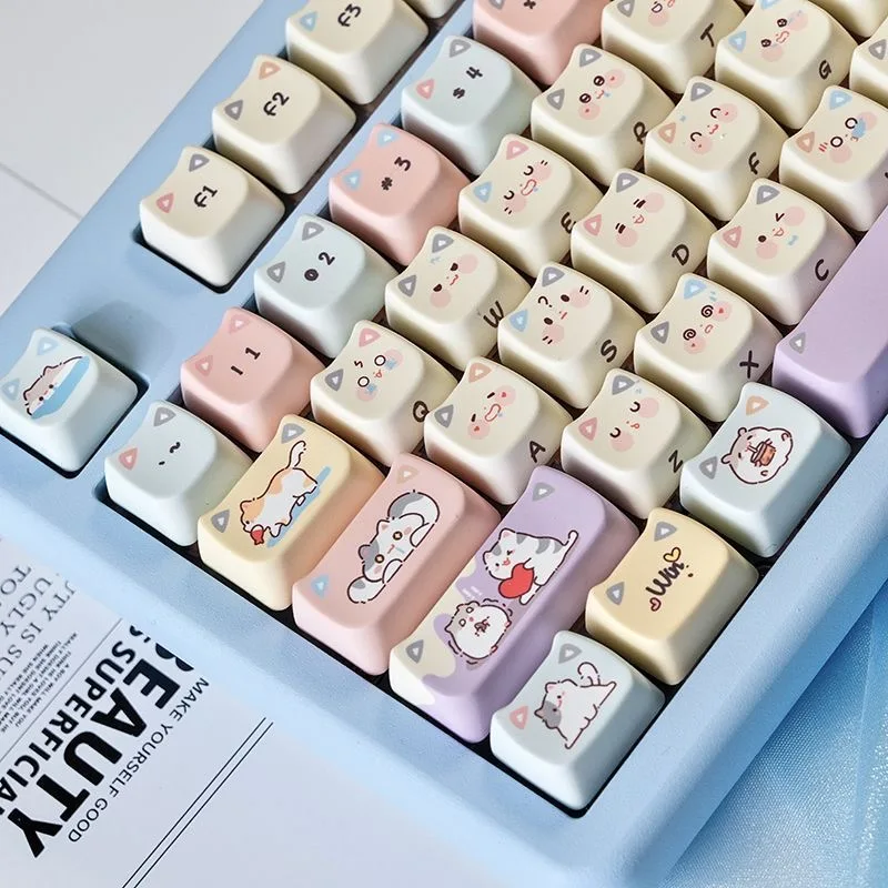 Kawaii Cat Party Pastel Mao Profile Keycaps (125 Keys) - KawaiiKeys