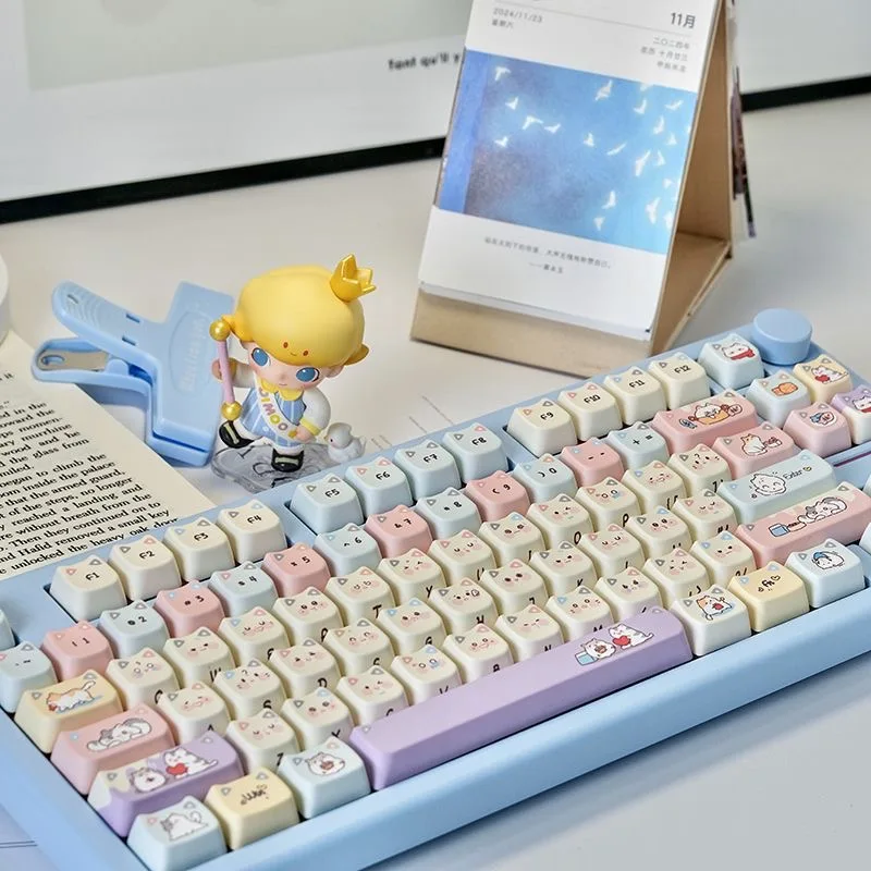 Kawaii Cat Party Pastel Mao Profile Keycaps (125 Keys) - KawaiiKeys