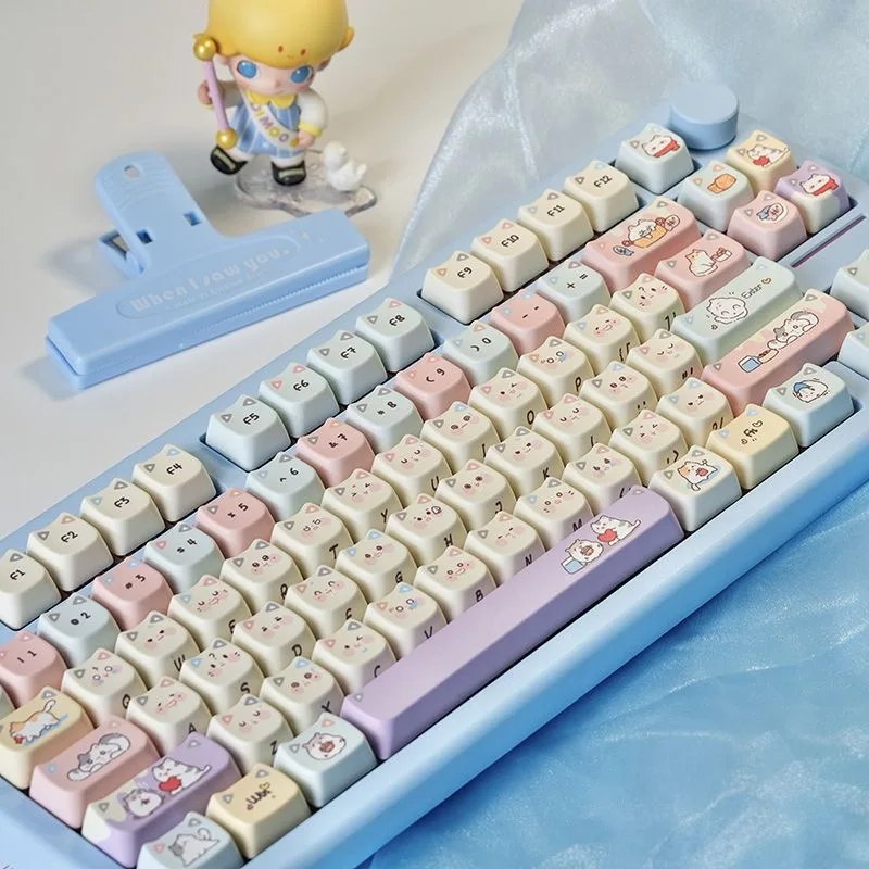 Kawaii Cat Party Pastel Mao Profile Keycaps (125 Keys) - KawaiiKeys