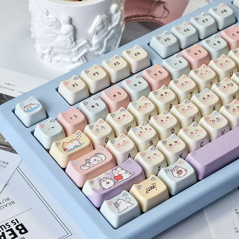 Kawaii Cat Party Pastel Mao Profile Keycaps (125 Keys) - KawaiiKeys