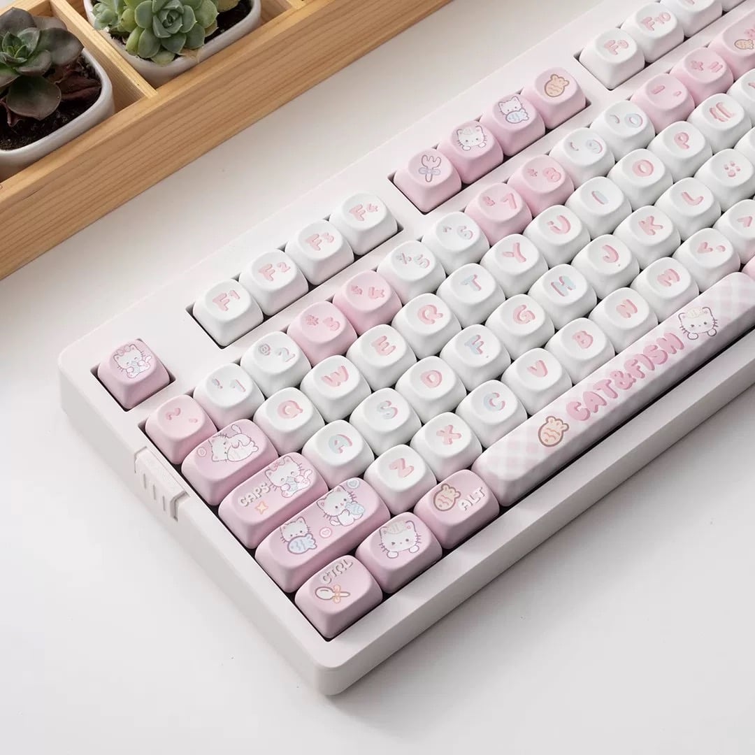 Kawaii Cat Tea Party Pastel Mao Profile Keycaps (132 Keys) - KawaiiKeys