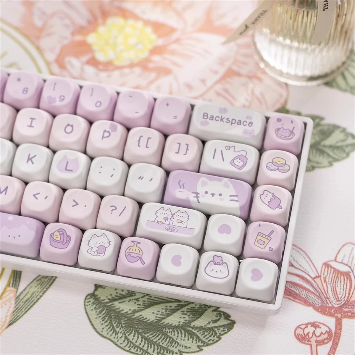 Kawaii Cat Tea Party Pastel Mao Profile Keycaps (132 Keys) - KawaiiKeys