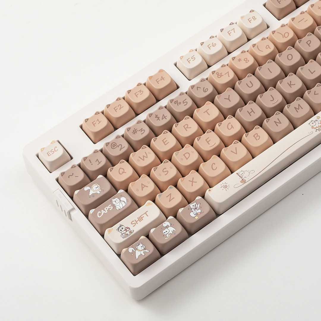 Kawaii Chocolate Cat Themed Mao Profile Keycaps (140 Keys) - KawaiiKeys