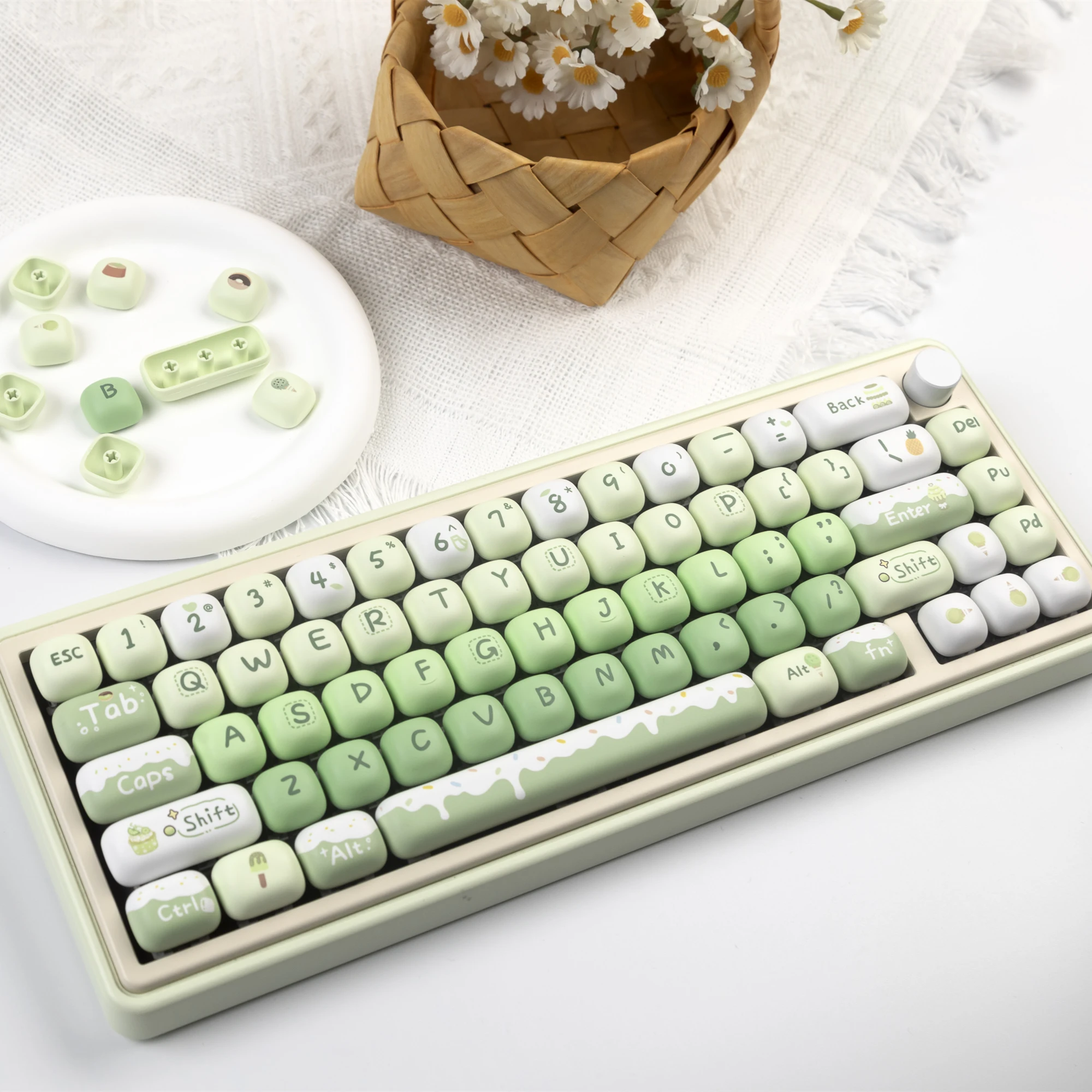 Kawaii Matcha Ice Cream Mog Profile Keycaps (138 Keys) - KawaiiKeys