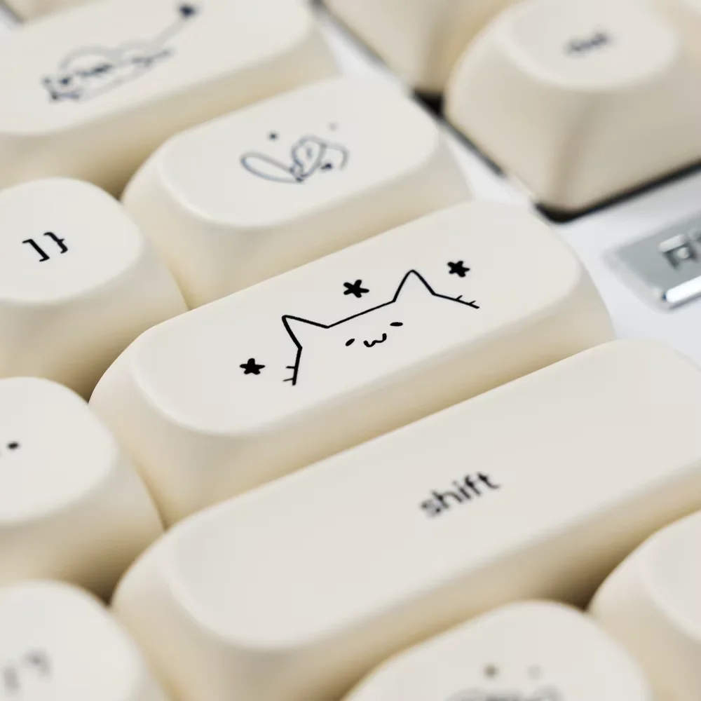 Kawaii Milk White Kitty Cat Mao Profile Keycaps (124 Keys) - KawaiiKeys