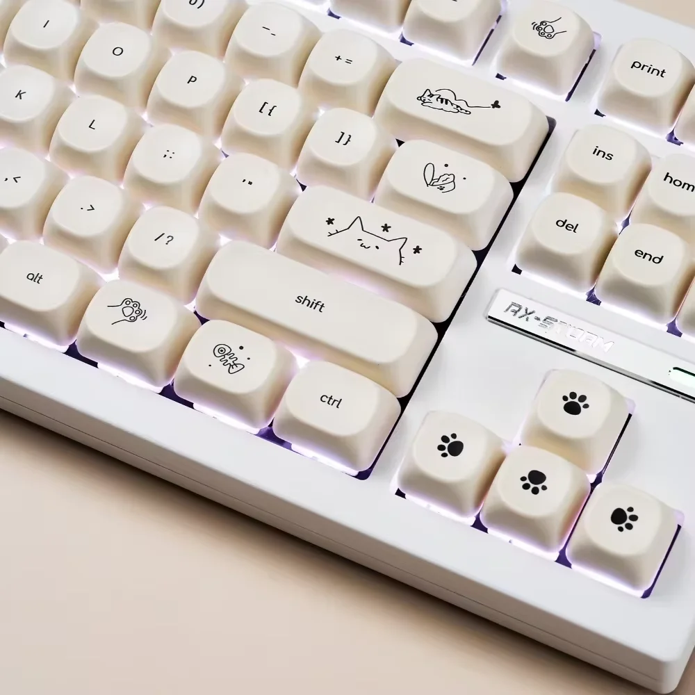 Kawaii Milk White Kitty Cat Mao Profile Keycaps (124 Keys) - KawaiiKeys