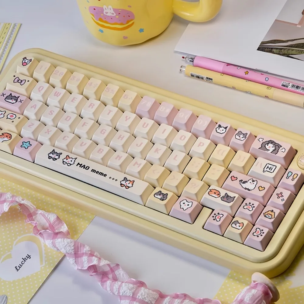 Kawaii Pixel Kitten Theme Cherry Profile Keycaps (132 Keys) - KawaiiKeys