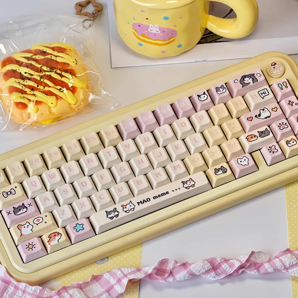 Kawaii Pixel Kitten Theme Cherry Profile Keycaps (132 Keys) - KawaiiKeys