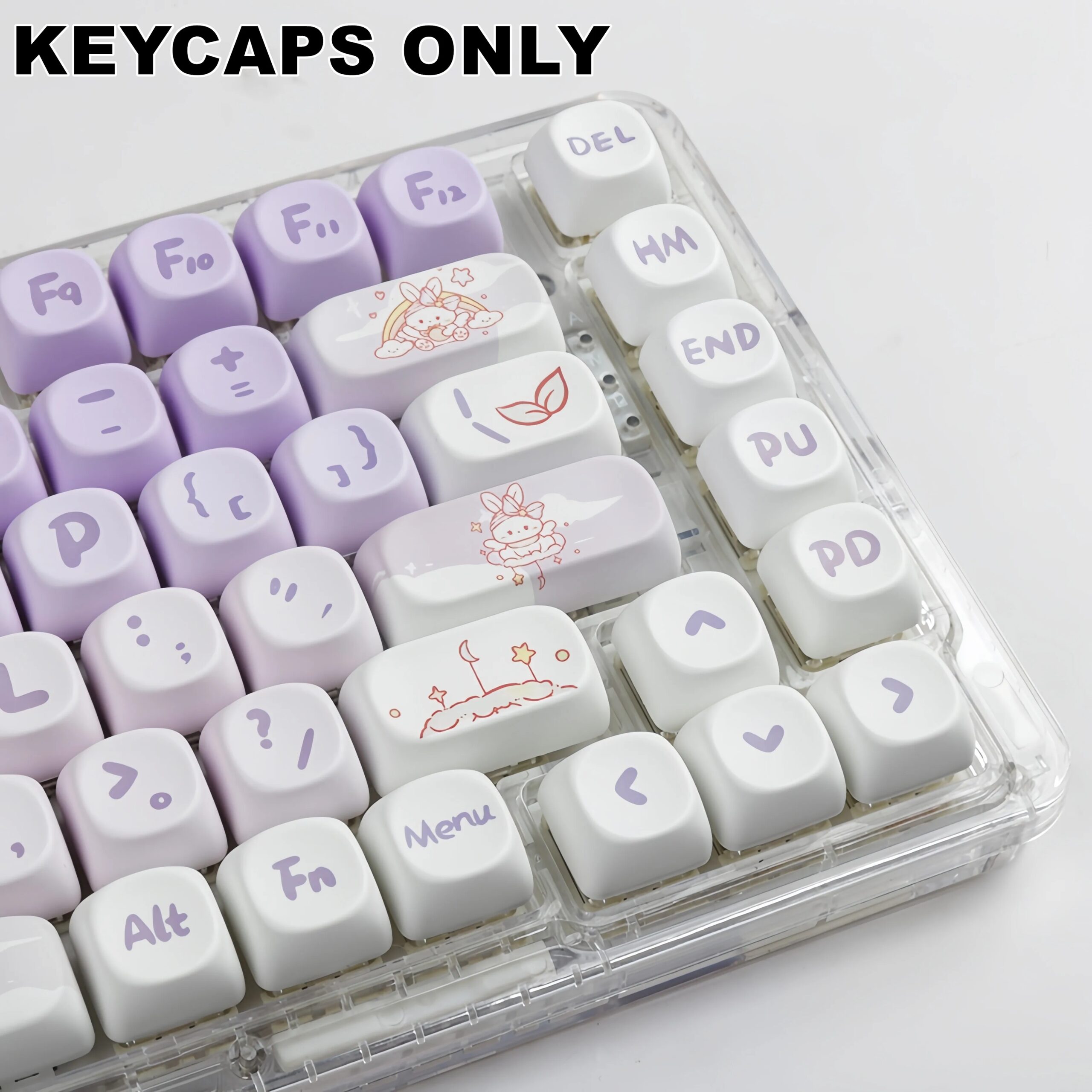 Kawaii Purple Pastel Bunny Themed Keycaps (142 Keys) - KawaiiKeys